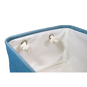 ROLLSNEA Fabric Storage Bins With Handles | Large Collapsible Storage Cubes Organizer Bins Linen Closet Organizer and Storage Basket for Shelves Closet (Dark Blue,16.2L×12.6W×8H - 3Pack)