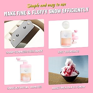 JoyMech Manual Shaved Ice Maker Machine Set with 10 Cardboard Cones, 10 Slushy Straws and 3 Ice Trays, Instant Ice Shaver, Snow Cone Machine, Ideal for making Snowcones and Slushy (Pink)