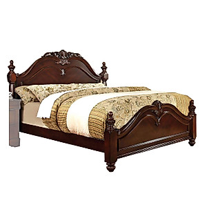 Benjara Traditional Style California King Wooden Bed with Floral Carving, Brown