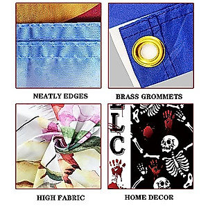 SENSEVEN Halloween Skull Door Banner, Scary Spooky Skeleton Halloween Welcome Door Cover, Day of The Dead Skeleton Halloween Holiday Porch Sign Door Decor Backdrop Banner 70.9 x 35.4 Inches