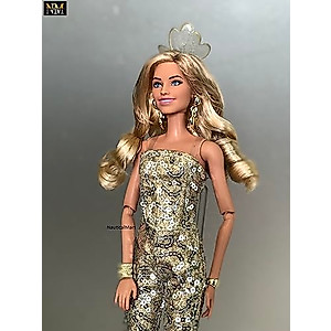 NauticalMart Margot Robbie as in Gold Disco Jumpsuit The Movie Collectible Doll Free Authentic Compass