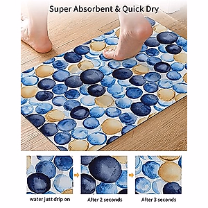 Gogobebe Super Absorbent Diatom Mud Mat Blue Brown Watercolor Macaron Texture Quick-Drying Thin Bath Mat Non-Slip Bathtub Mat Anti-Skid Rubber Bathroom Shower Mat 16x24in