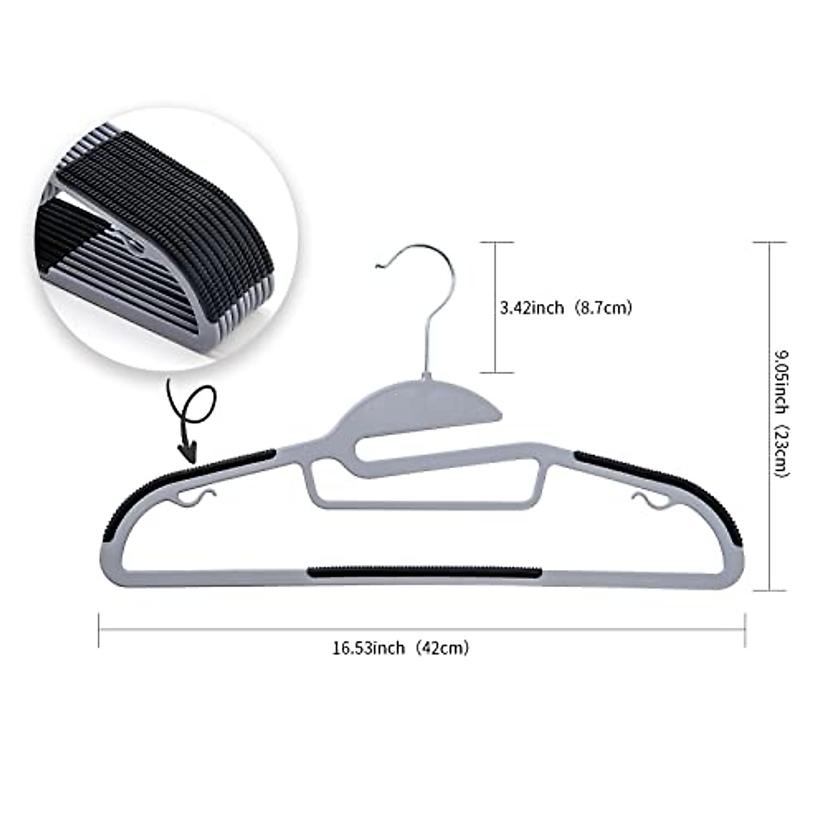 HWAJAN Coat Hanger 50Pack,Space Saving Hangers 16.53inch Plastic Hangers Rubber Strip Non-Slip Clothes Hangers Pants Hangers for Dorms,Apartments,Suit for Pants,Jackets,Sweaters,Shirts,Black
