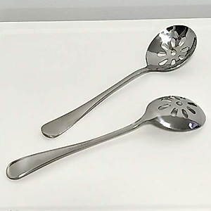 Goeielewe 2-Pack Soup Slotted Serving Spoon 7.7-inch Stainless Steel Colander Spoon for Buffet, Dinner, Restaurants, Kichen (Slotted Spoon)