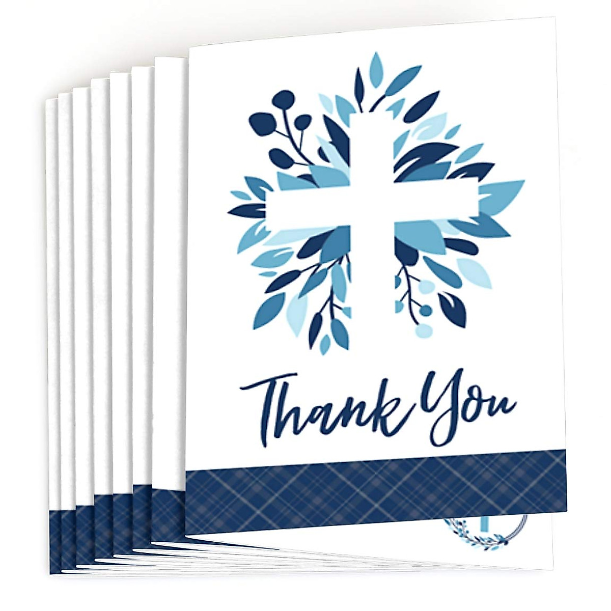 Big Dot of Happiness Blue Elegant Cross - Boy Religious Party Thank You Cards (8 count)
