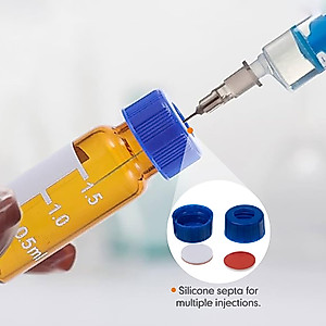 PEKYBIO HPLC 9-425 Screw Thread Vial Blue Caps, 2ml autosampler Vial caps, 9 mm, Red PTFE/White Silicone Septa, 100 pcs/pk