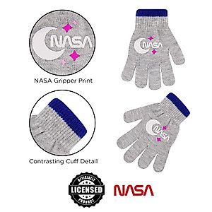 ABG Accessories Boys' Little Girls Winter Hat with Kids Gloves Set, NASA for Ages, Grey/Blue, 4-7 Years