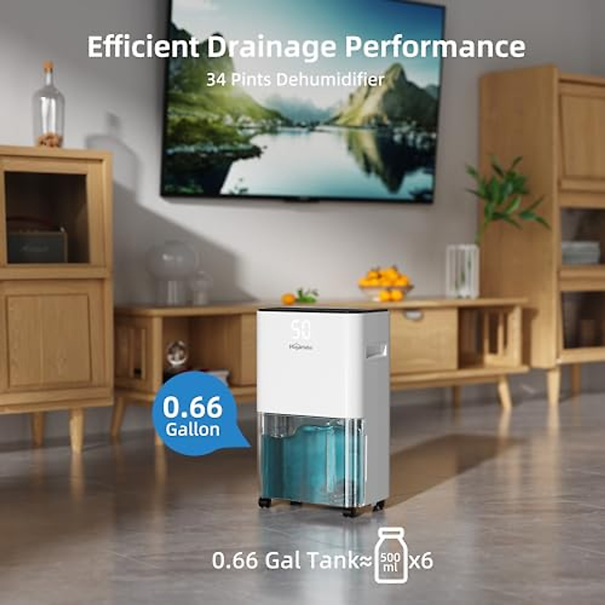 HOGARLABS 2000 Sq Ft 30 Pint Dehumidifier for Home Basements Bathroom Bedroom, Dehumidifier with Drain Hose for Medium to Large Room, Intelligent Humidity Control Dehumidifier with Laundry Dry