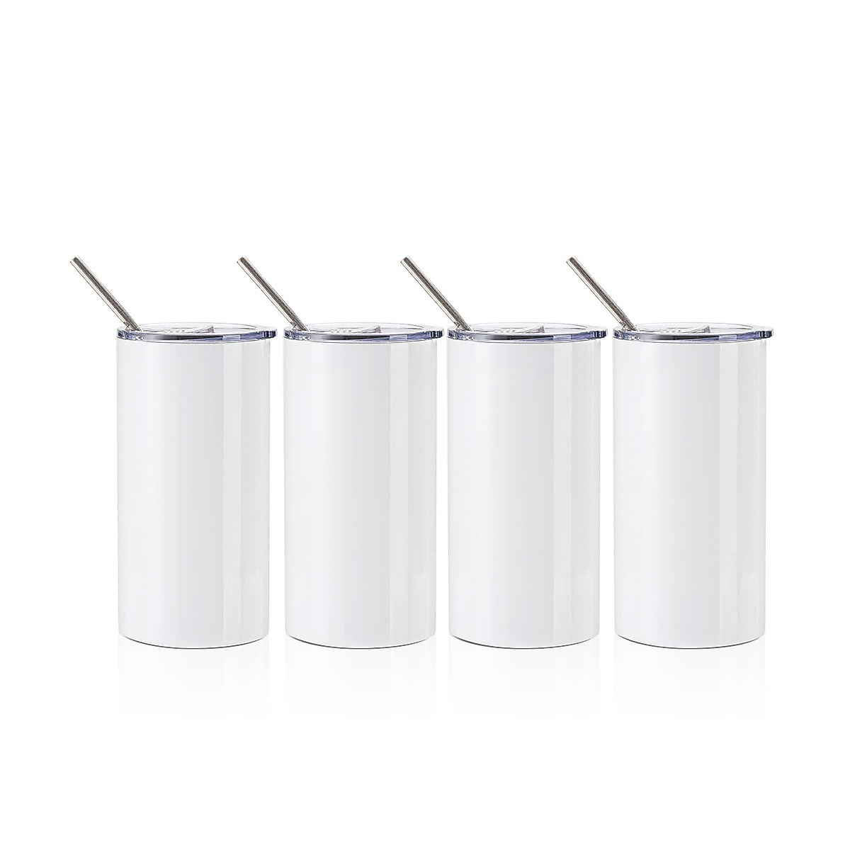 PYD Life Sublimation Blanks Tumbler Straight Fatty 20 OZ White Stainless Steel Tumbler Cups with Lid and Metal Straw for Cricut Mug Press Machine Sublimation Print 4 Pack