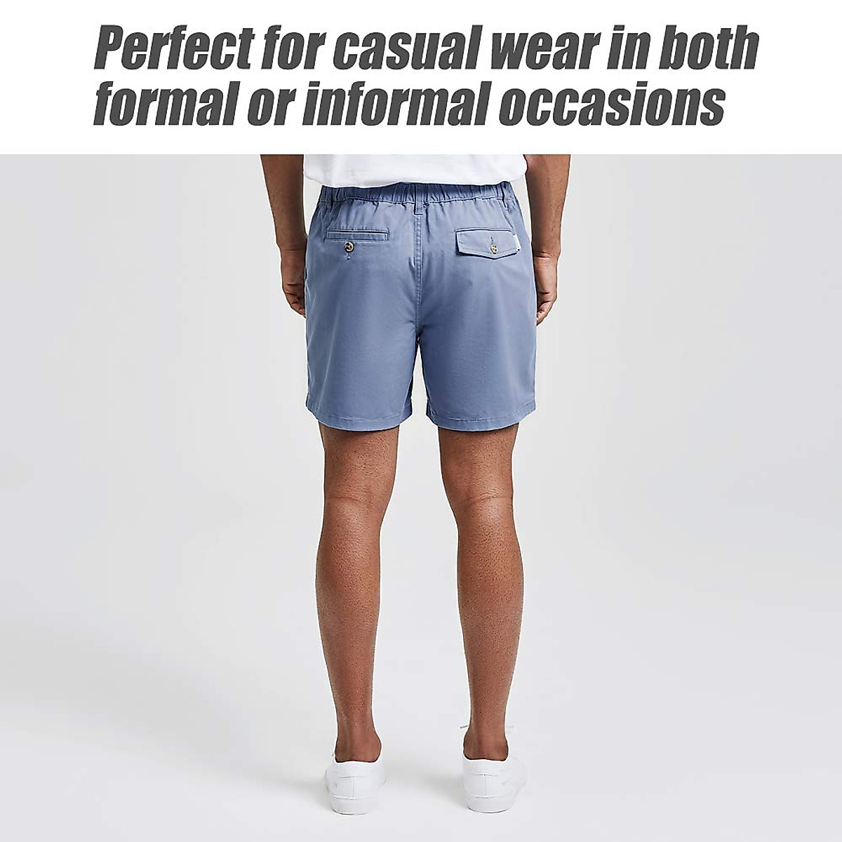 maamgic Men's Classic-fit 5.5" Cotton Casual Shorts Elastic Waistband with Multi-Pocket Daily Wear Walking Summer Outfit Blue 32