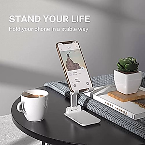 CFSMQIYE Cell Phone Stand,Angle Height Adjustable Cell Phone Stand for DeskCompatible with All Mobile Phone/iPad/Kindle/Tablet Fully Foldable Phone Dock (White)