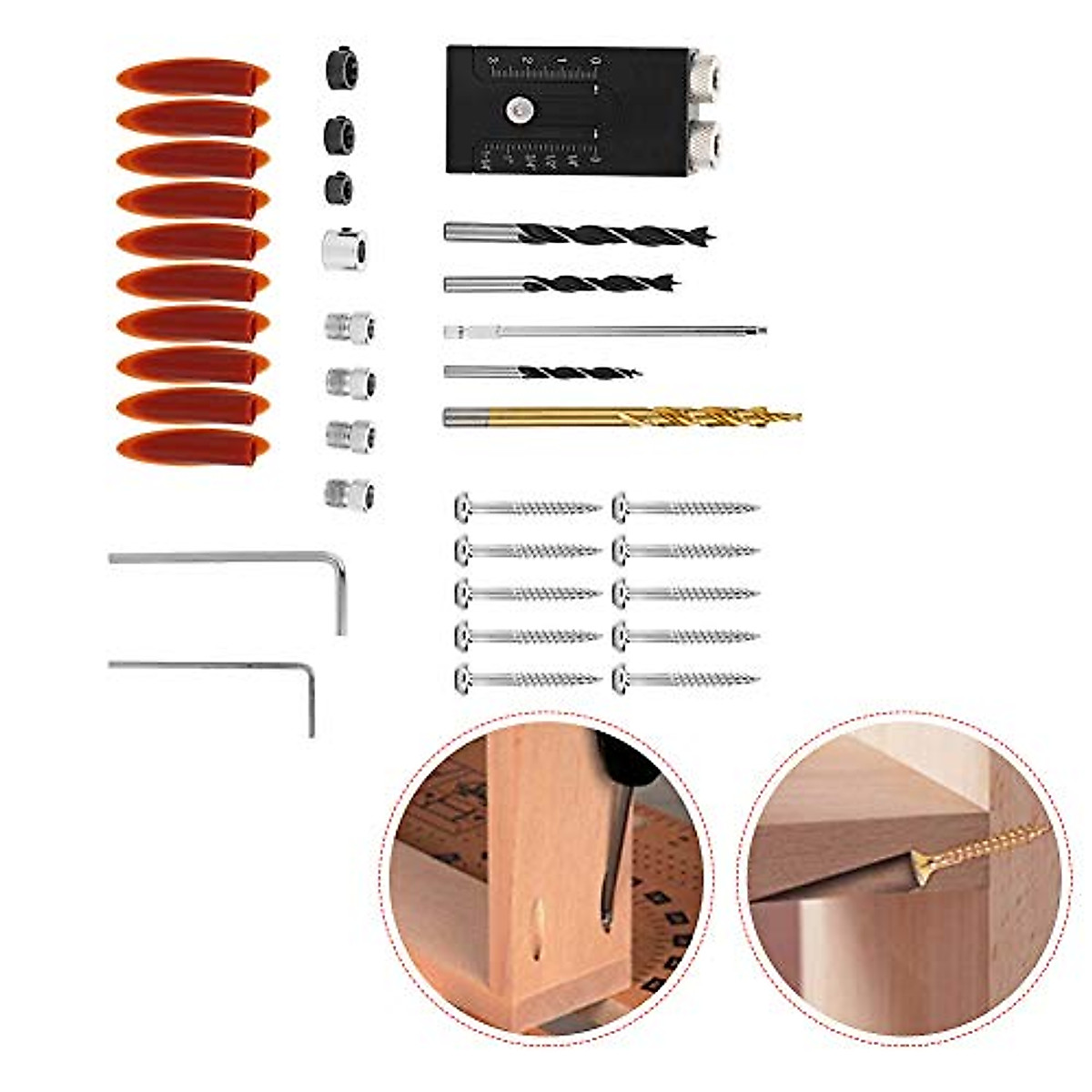 Pocket Jig Pocket Hole Jig Kit Oblique Drilling Locator Double Woodwork Guides Joint Angle Tool Carpentry with Brass Drill Bit Alloy Rotor for Jigs