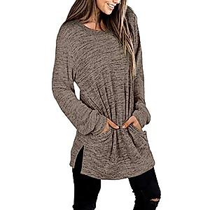 Womens Sweatshirts Loose Fitting Tops Fall Fashion Long Sleeve Tunic Pocket Coffee XL