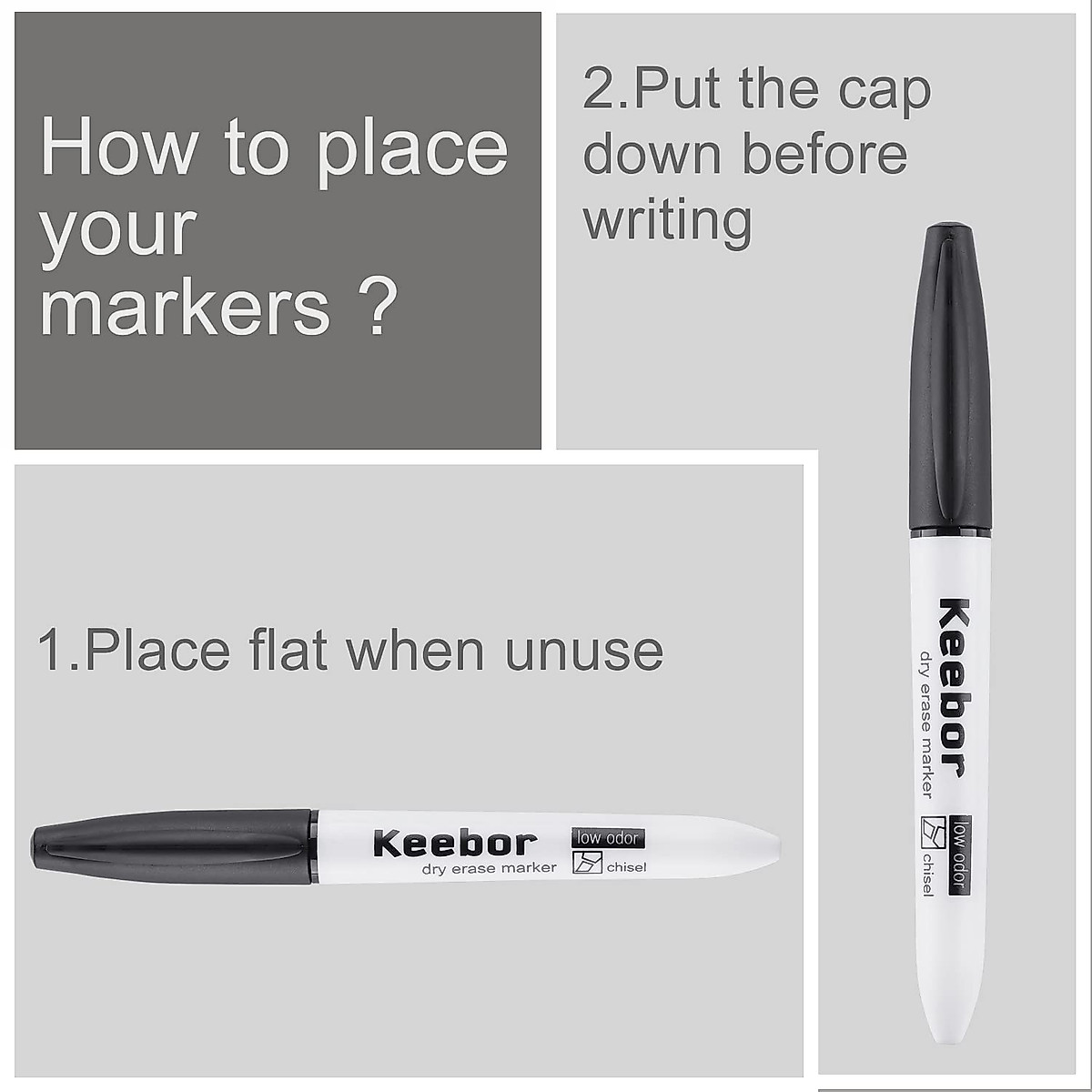 Keebor Basic Chisel Tip Dry Erase Markers, Black, 72 Pack Low-Odor Whiteboard Markers, Office & School Supplies