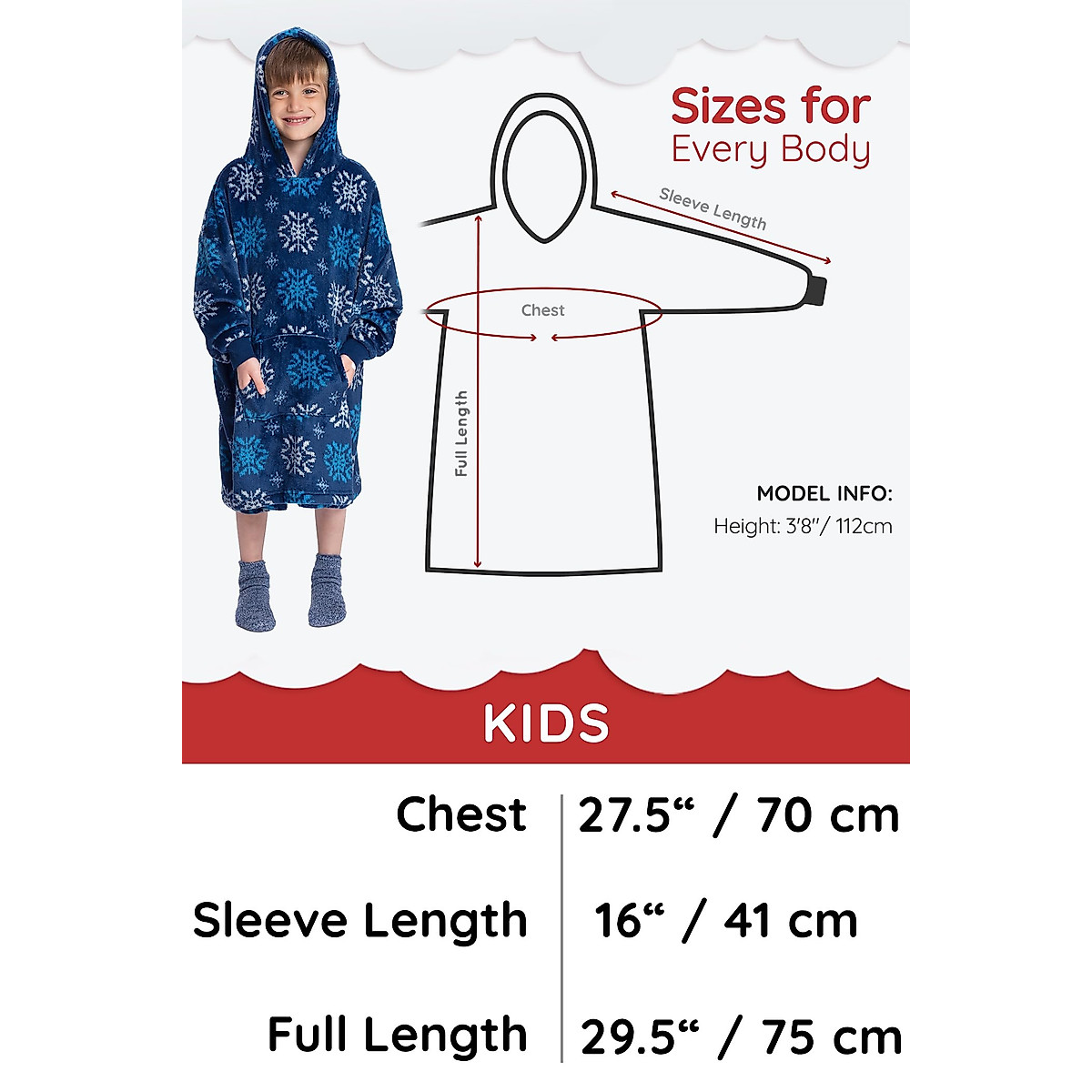 Mad Dog Wearable Fleece Blanket Hoodie, Christmas Matching Family Sets with Long Sleeves for Adults Girls & Boys Xmas Poncho, Kids, Blue Print, 8-13 Years