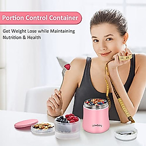 Yawbay Yogurt Container, Insulated Food Container, 2 In 1 Cereal Cup On The Go,Stainless Steel Insulated Food Jar With Spoon, 28oz Thermal Lunch Pot For Soup Yogurt Salad Breakfast Milk Fruit (pink)
