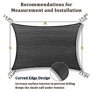 Shade&Beyond 12'x12' Sun Shade Sails Curved Canopy Rectangular Dark Grey 185GSM Shade Sail Permeable for Patio Deck Yard Backyard, (We Make Custom Size)