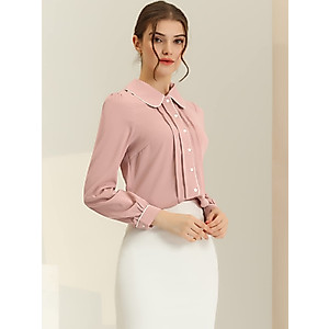 Allegra K Women's Peter Pan Collar Shirt Long Sleeve Elegant Button Down Work Blouse Medium Pink