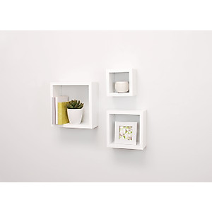 Kiera Grace Cubes, Set of 3, 9 x 9 inches, White Square Cubic Decorative Floating Shelves for Wall, 9.5 x 9.5 inches