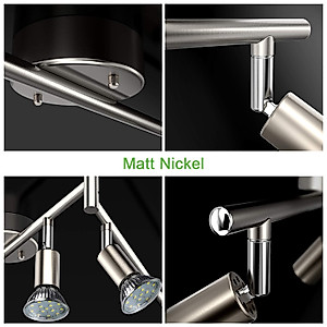 Unicozin LED 6 Light Track Lighting Kit, Matt Nickel 6 Way Ceiling Spot Lighting, Flexibly Rotatable Light Head, Modern Track Light Included 6 x LED GU10 Bulb (4W, Daylight White 5000K, 400LM)