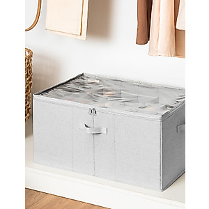 StorageWorks Shoe Organizer for Closet, Extra Large Fabric Shoe Storage Bins with Clear Cover, Adjustable Dividers for Shoe Storage, Grey, 1-Pack, Fits up to 24 Pairs