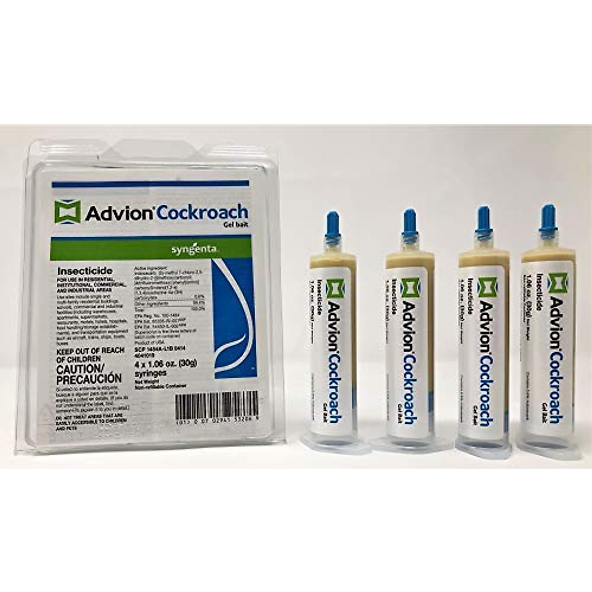 Syngenta Advion Cockroach Gel Bait - 1 Box (4 X 30 Gr.Syringes) & advion 383920 4 Tubes and 4 Plungers Cockroach German Roach Pest Control Inse, Brown