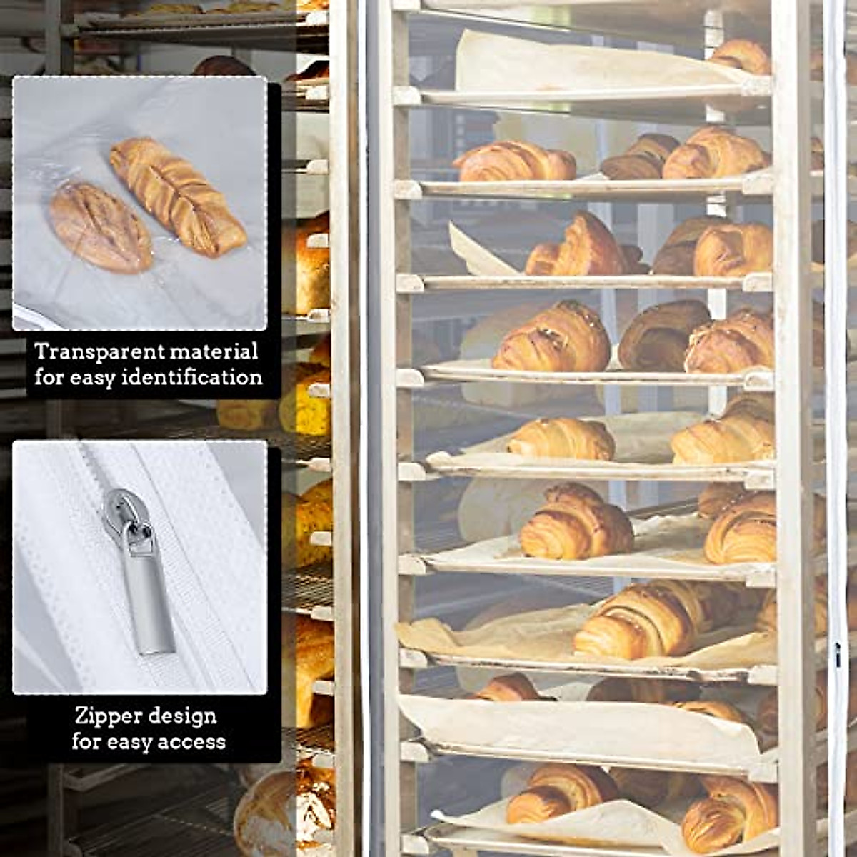 Bun Pan Rack Cover Bakers Rack Cover 20 Tier Sheet Pan Rack Cover for Home Kitchen Restaurant Bakery 28" L x 23" W x 61" H, Clear (1 Pc)