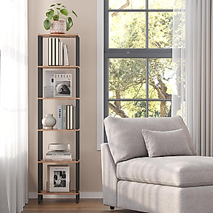 TUTOTAK Bookshelf, 6-Tier Tall Book Shelf, Narrow Bookcase for Small Space, DIY Stackable Bookshelf, for Living Room, Office, Study, Entryway, Industrial, Rustic Brown BS01BB006