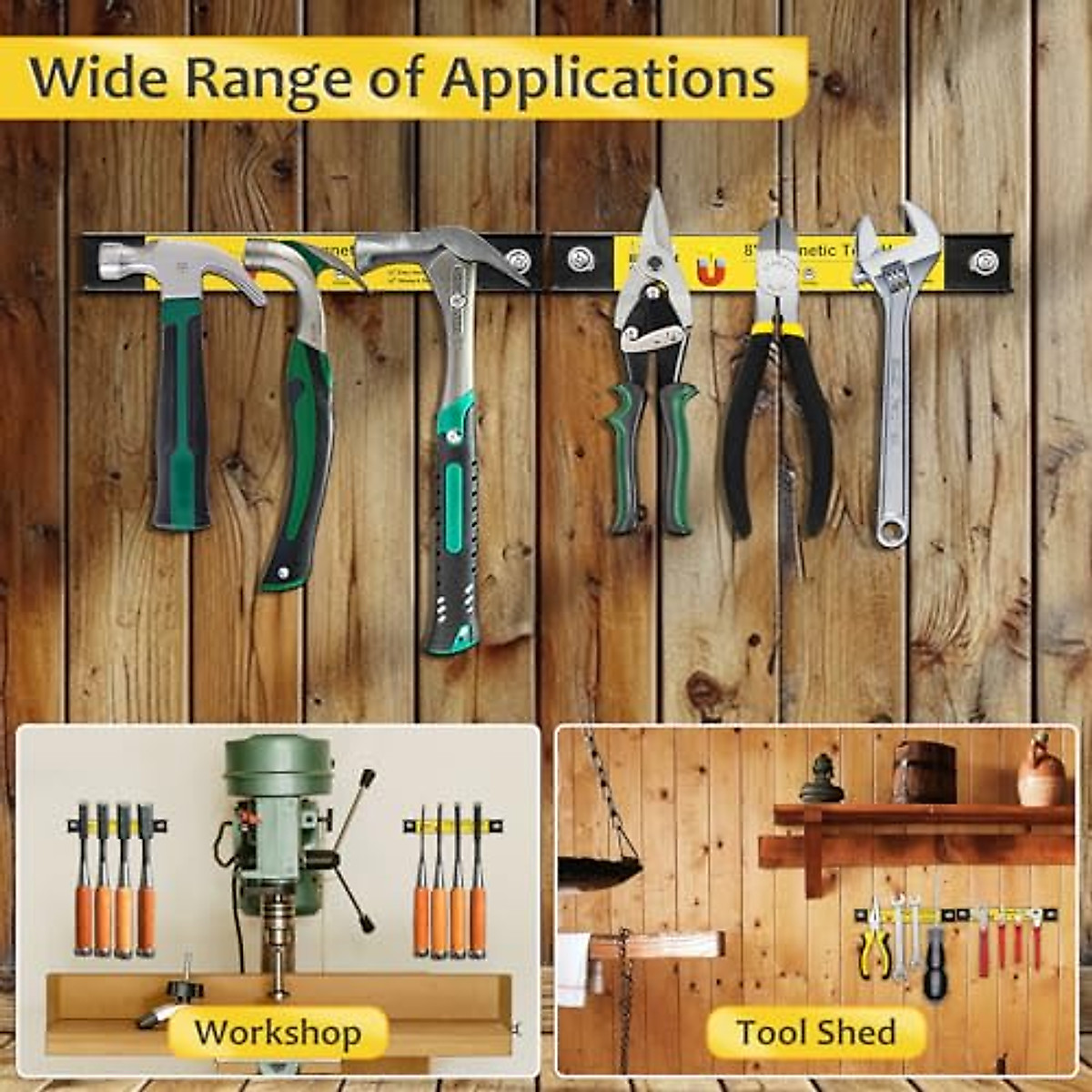 UCINNOVATE 8” Magnetic Tool Holder, 6 Pack Heavy Duty Magnetic Screwdriver Organizer Tool Holder Strips, Magnetic Strip Holder Workbench Storage, Magnet Tool Organization Bar for Wall Garage Wrenches