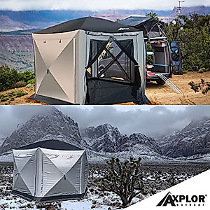 AxplorOutdoor RV Camping Gazebo Screen-Tent with Floor and Wind-Panels | 12ft x 12ft Portable Pop-Up Canopy Screen Room with Tarp Floor and Zippered-Side Panels | Pop-Up Screen Gazebo (Grey/Silver)