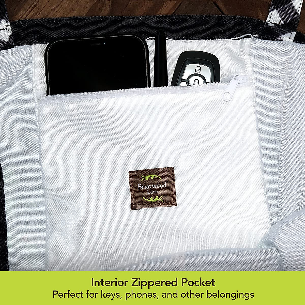 Joy To The World Christmas Canvas Tote Bag Checkered Berries 14.5" x 15" Briarwood Lane