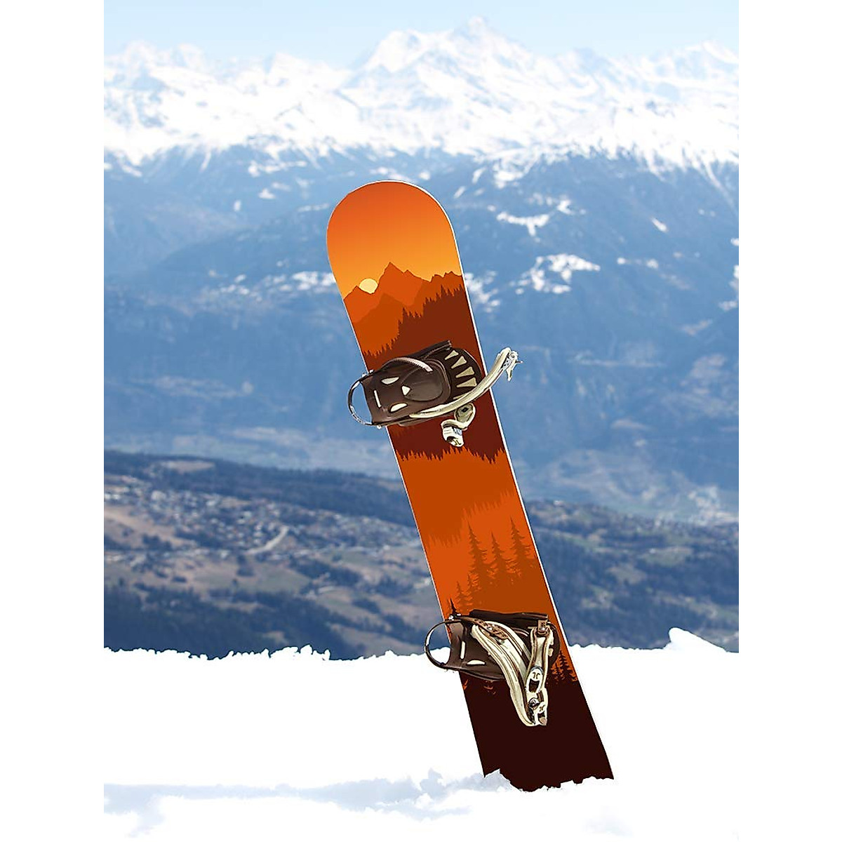 Snowboard Wrap 169 - Orange Mountains, Sunset, Trees Snowboard Graphic Decal - Includes Application Squeegee - 14 inch x 65 inch fits most snowboards