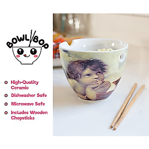 Bowl Bop Cherub Fine Art Japanese Ceramic Dinnerware Set | Includes 16-Ounce Ramen Noodle Bowl and Wooden Chopsticks | Asian Food Dish Set for Home & Kitchen