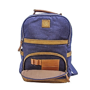 STS Ranchwear Traveling Outdoor Casual Everyday Blue Bayou Collection Denim Backpack with Adjustable Leather Shoulder Straps, One Size