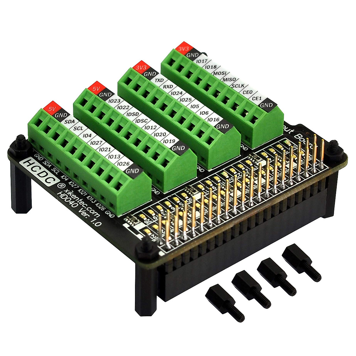 HCDC RPi GPIO Status LED & Terminal Block Breakout Board HAT for Raspberry Pi A+ 3A+ B+ 2B 3B 3B+ 4B