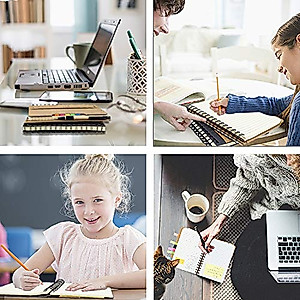 SAIBANG Spiral Notebook Steno Notepad, Wide Ruled Lined Paper Notebooks with Pocket, Pen in Holder, Colored Sticky Notes Index Tabs Page Markers for School Office, 7 x 9 inch, Kraft Cover (Black)