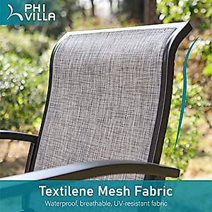 PHI VILLA Outdoor Patio Dining Chair with Wider Armrest and Curved Seat Back, All-Aluminum Frame and Sling Fabric of Waterproof, Breathable and Quick-Drying for Garden, Lawn, Patio, Set of 4