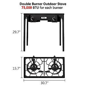 VERYKE Outdoor Camping Burner Stove,Protable Propane Gas Stove,High Pressure Stand Cooker for Backyard,Camping,Home (Double Burner - 150000-BTU)