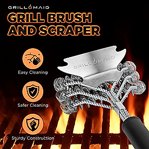Grill Brush and Scraper Bristle Free – Safe Grill Brush Cleaner – 18” Stainless Grill Grate BBQ Brush W/Extra-Wide Scrubber - Safe Grill Accessories for Porcelain/Weber Gas/Charcoal Grills