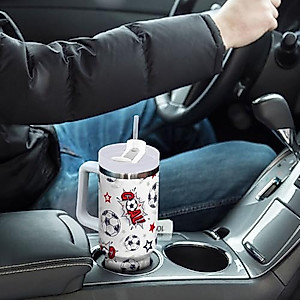 ARGTILDN 30 oz Tumbler Football Game Soccer Insulated Travel Mug with Handle and Straw Lid Stainless Steel Vacuum Coffee Cup Tea Beverage Container Water Bottles for Car Sports office