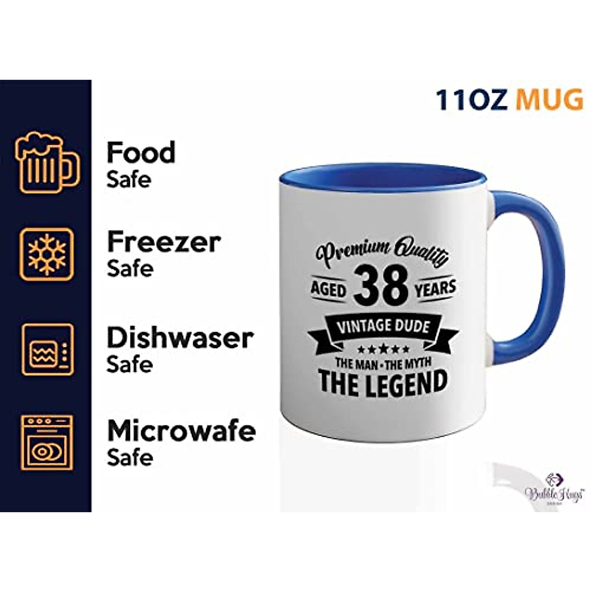 Bubble Hugs 38 Birthday 2Tone Blue Mug 11oz - aged 38 years vintage dude - Turning 38 38th Birthday Born in 1985 Dirty Thirty Gifts Work Bestie