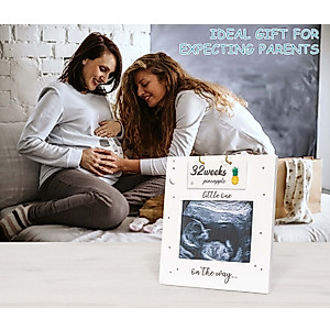 Ultrasound picture Frame, Sonogram Picture Frame with Belly Bump Fruit and Vegetable Signs, Expecting Parents to be Unique Gifts for Pregnant Women, Pregnancy Milestone to Track Baby Grow, White