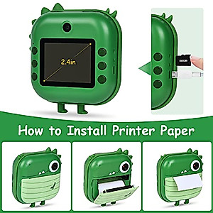 Ainiv Instant Print Cameras for Kids, 2.4 Inch Kids Digital Camera with Dual Camera, 1080P Kids Camera with Print Papers&5 Color Pens, 32GB SD Card, Gift for 3-12 Year Old Boys Girls-Green