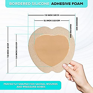 MedVance TM Silicone - Sacral Bordered Silicone Adhesive Foam Wound Dressing, Bed Sore Treatment Bandage for Sacrum, Size 7"x 7", Box of 10 dressings