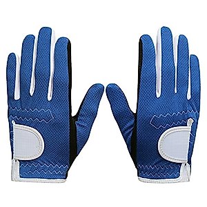 LAPooh Golf Glove 1 Pair Golf Gloves Kids Junior Children Left Right Hand Rain Grip 3D Performance Mesh Non-Slip Micro Soft Fiber Golf Gloves (Color : Blue, Size : L)