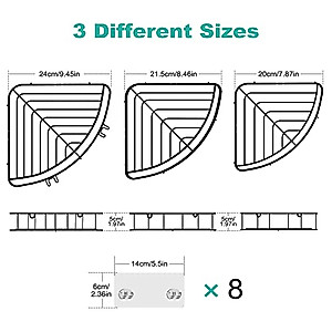 AXTEE Corner Shower Caddy, Shower Shelf with Hooks, 3 Pack Shower Organizer Storage - SUS304 Stainless Steel Bathroom Shower Organizer for Bathroom, Toilet, Kitchen and Dorm - Black