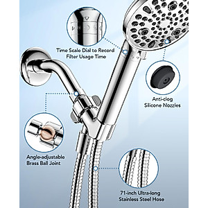 MakeFit Handheld Shower Head with Filter - High Pressure Shower Head with 10 Spray Modes, Hard Water Softener Showerhead with Hose, Bracket and Shower Filters to Remove Chlorine and Heavy Metals