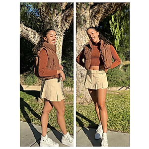 UANEO Womens Cropped Puffer Vest Zip Up Stand Collar Sleeveless Padded Cropped Vest (Brown-M)