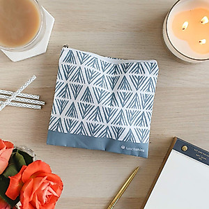 Lunchskins Reusable 2 Piece Zippered Food Storage Bag Set, 1 Sandwich Bag + 1 Snack Bag, Blue Geometric