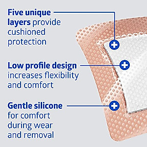 Medline Optifoam Gentle EX Bordered Foam Adhesive Dressing, 6" x 6" Square (10 Count)